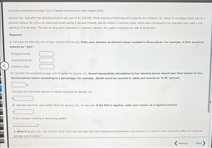 Solved Calculating Weighted Average cost of Capital and | Chegg.com