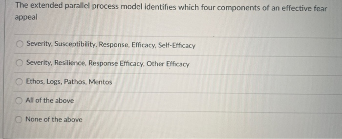 Solved The extended parallel process model identifies which | Chegg.com