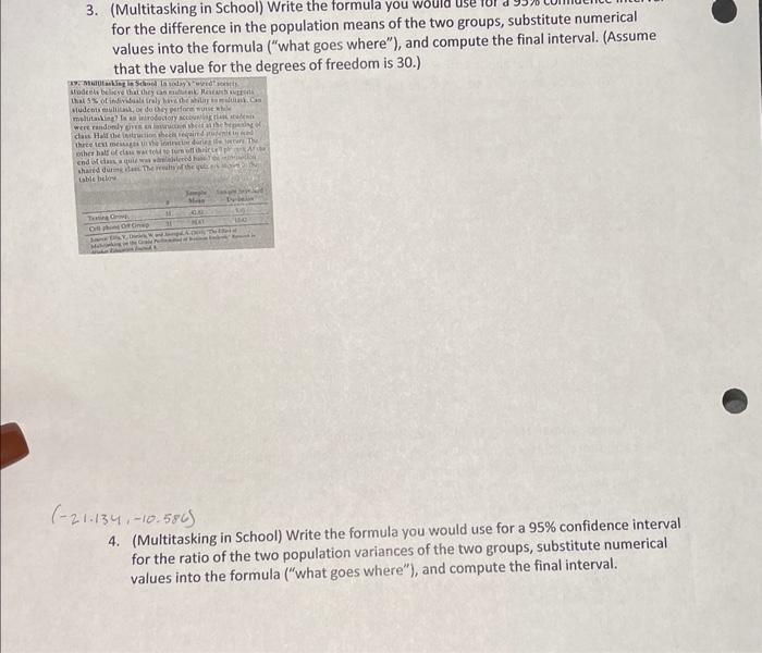 Solved 3. (Multitasking in School) Write the formula you | Chegg.com