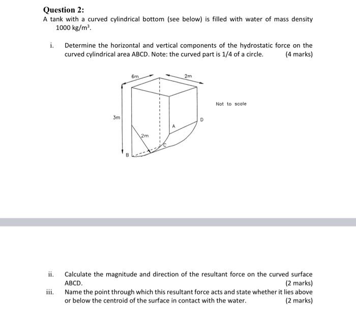Solved Question 2: A tank with a curved cylindrical bottom | Chegg.com