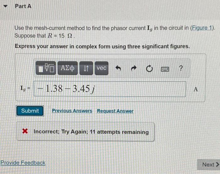 Solved Part A Use the mesh-current method to find the phasor | Chegg.com