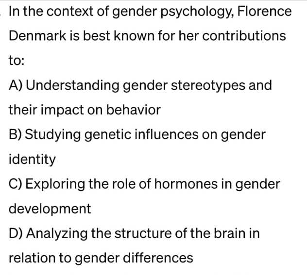 Solved In the context of gender psychology, Florence Denmark | Chegg.com