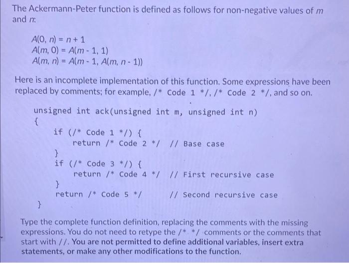 Solved The Ackermann-Peter function is defined as follows | Chegg.com