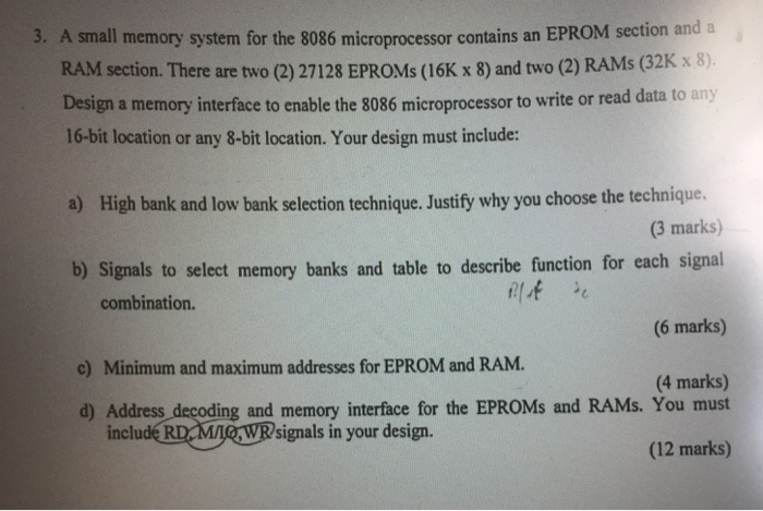 3. A small memory system for the 8086 microprocessor | Chegg.com