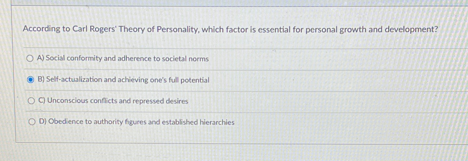 Solved According to Carl Rogers' Theory of Personality, | Chegg.com