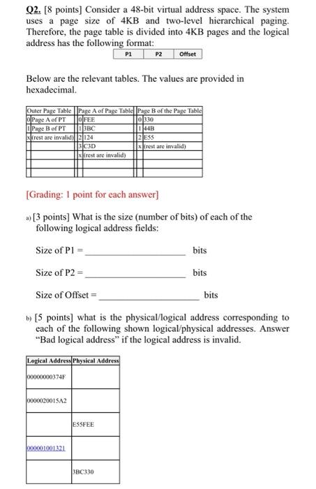 Solved Q2. [8 points] Consider a 48-bit virtual address | Chegg.com