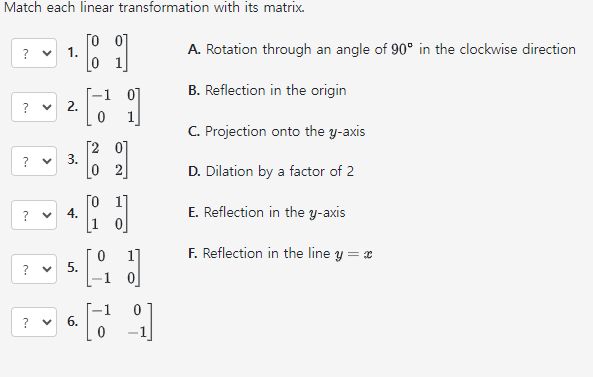 Solved Match each linear transformation with its | Chegg.com