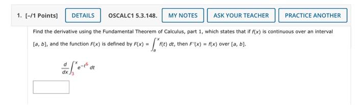 Solved 1. [-/1 Points) DETAILS OSCALC1 5.3.148. MY NOTES ASK | Chegg.com