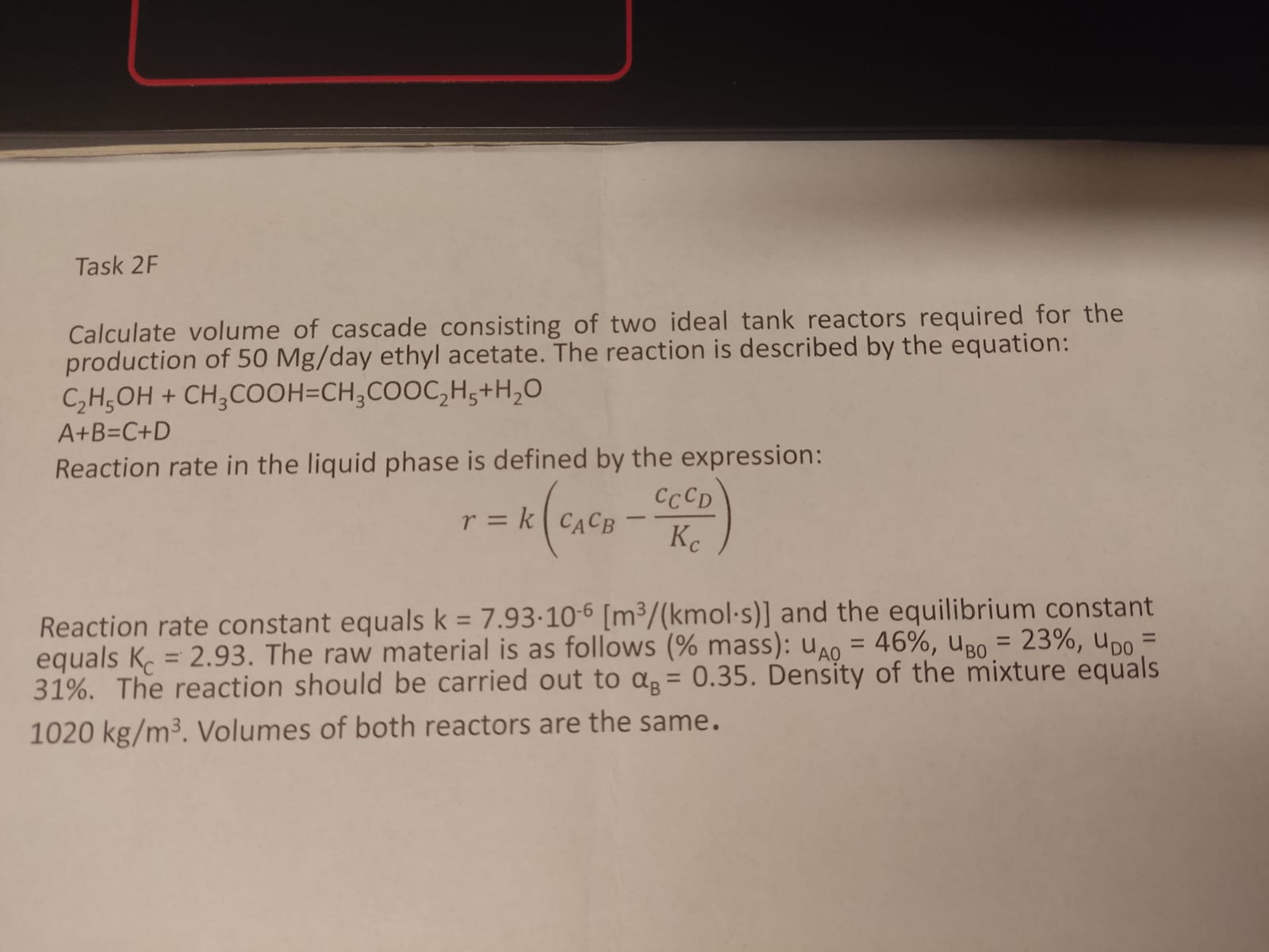Solved Task 2FCalculate volume of cascade consisting of two | Chegg.com