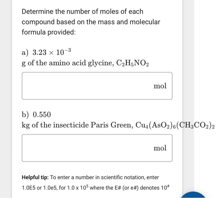 Solved Determine the number of moles of each compound based | Chegg.com