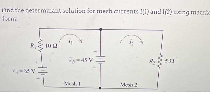 Solved Find the determinant solution for mesh currents I(1) | Chegg.com