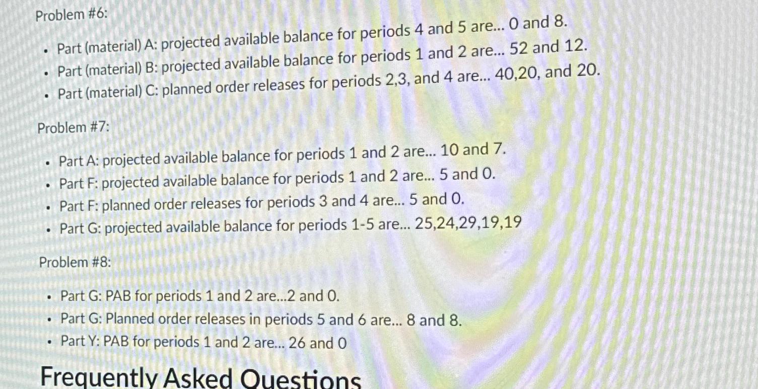 Solved Problem #6:Part (material) ﻿A: projected available | Chegg.com