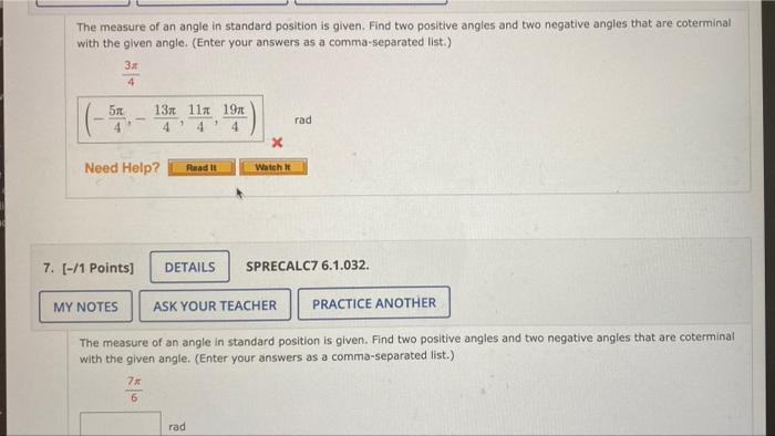 Solved The measure of an angle in standard position is | Chegg.com Solved The measure of an angle in standard position is | Chegg.com