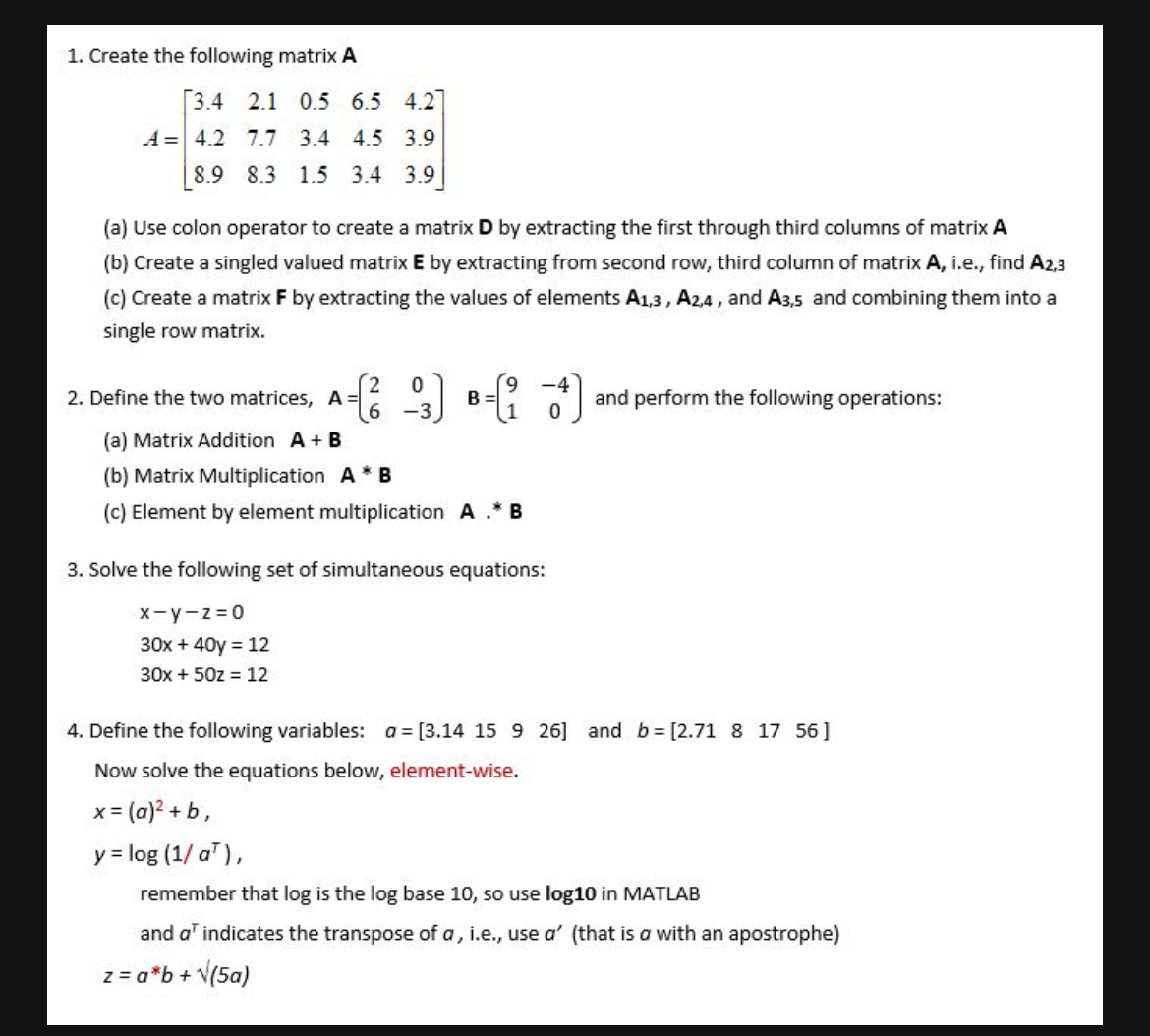Solved Create the following matrix | Chegg.com