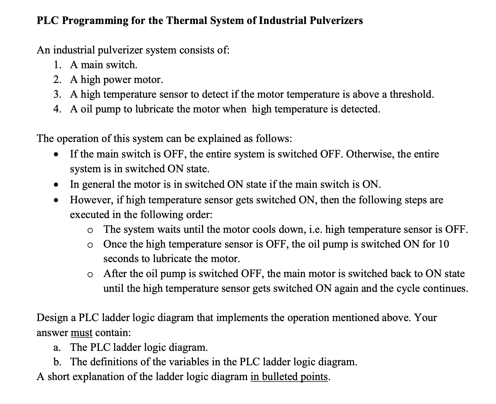 Solved PLC Programming for the Thermal System of Industrial | Chegg.com