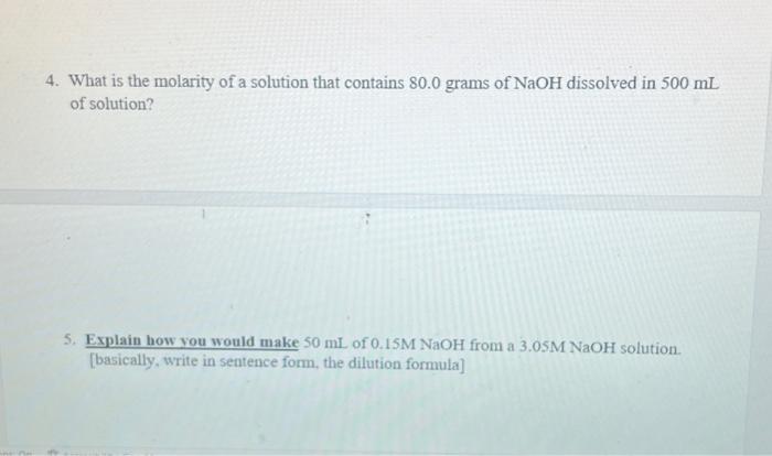 Solved 4. What is the molarity of a solution that contains | Chegg.com