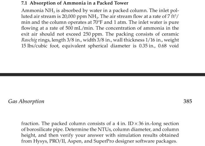 Solved 7.1 Absorption of Ammonia in a Packed Tower Ammonia | Chegg.com