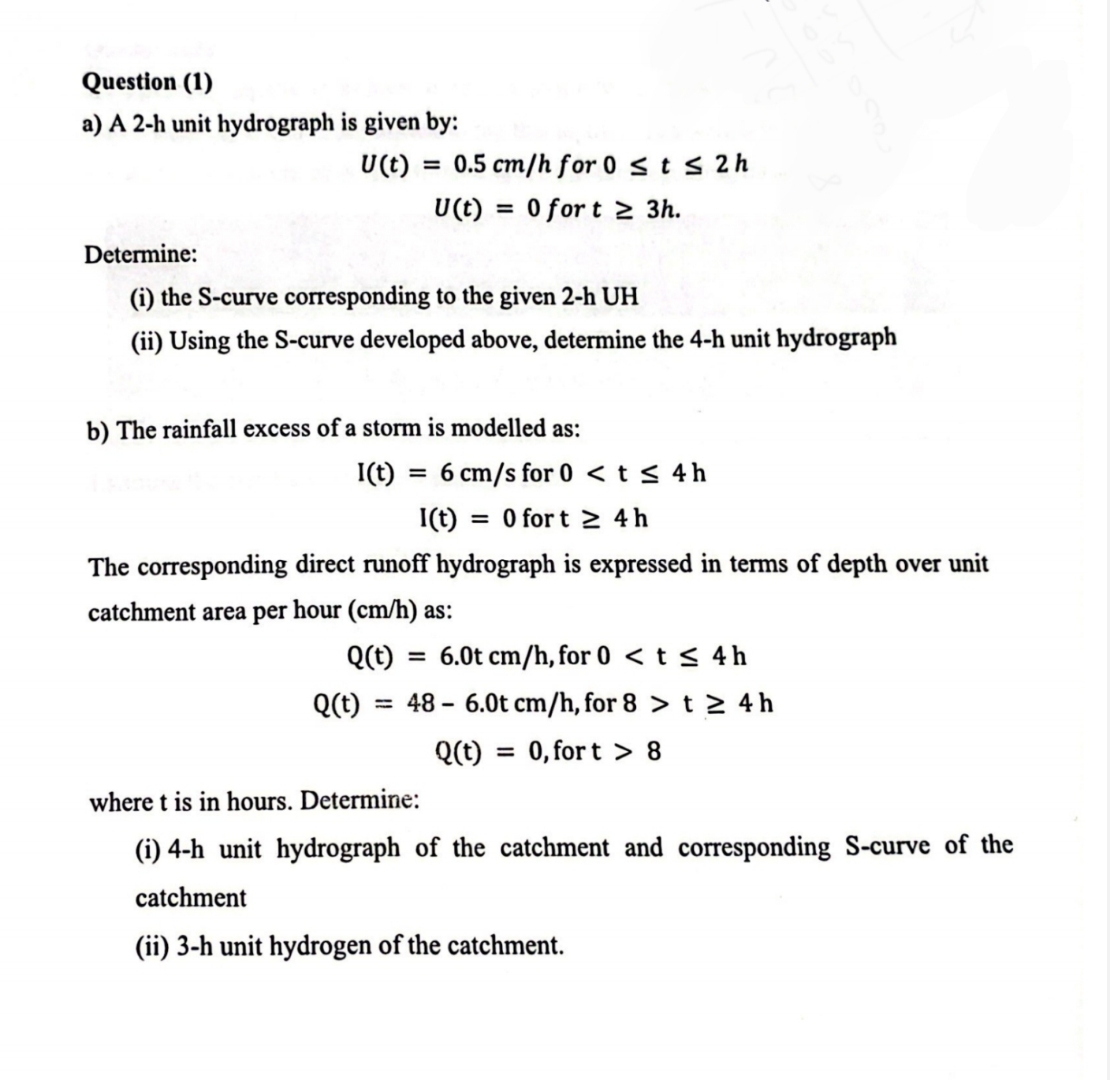 Solved by an EXPERT Question (1)a) ﻿A 2-h unit hydrograph is given | Chegg.com