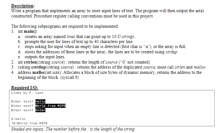 Solved Description:Write a program in mips assembly that | Chegg.com