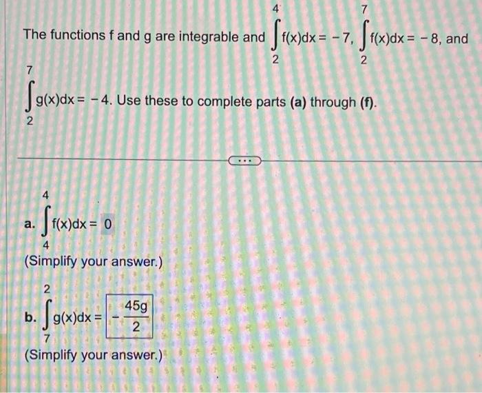 Solved The functions f and g are integrable and | Chegg.com
