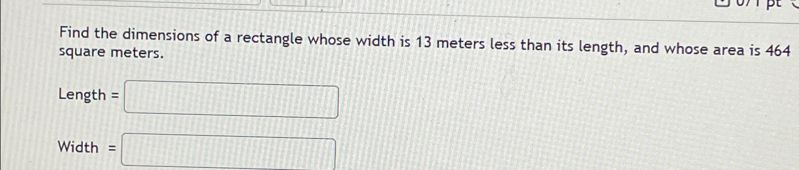 Solved Find the dimensions of a rectangle whose width is 13 | Chegg.com