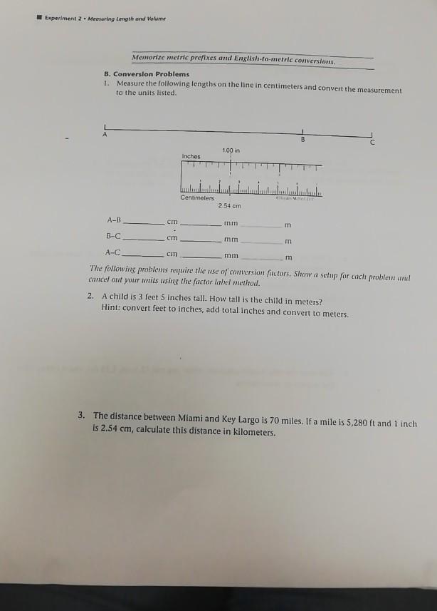 Solved Experiment 2. Measuring Length and Volume Memorize | Chegg.com