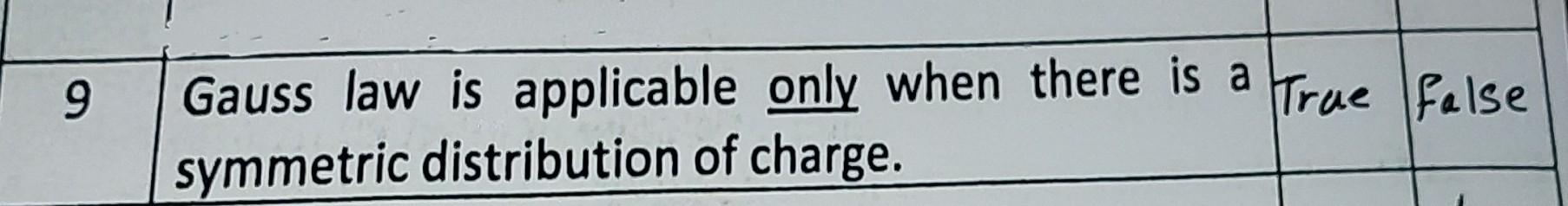 Solved \begin{tabular}{|l|l|l|l|} \hline 9 & Gauss law is | Chegg.com