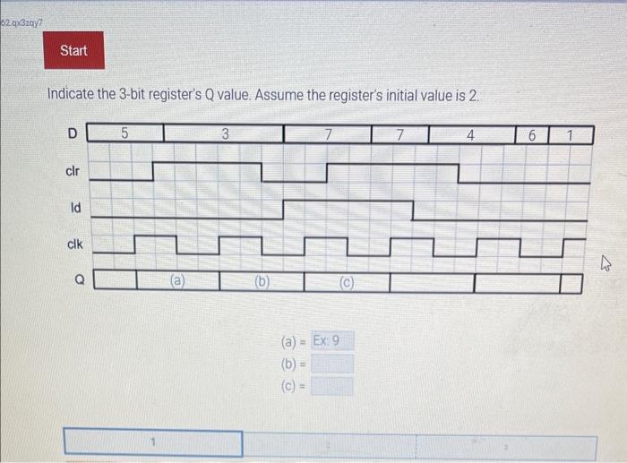 Solved Indicate the 3 -bit register's Q value. Assume the | Chegg.com