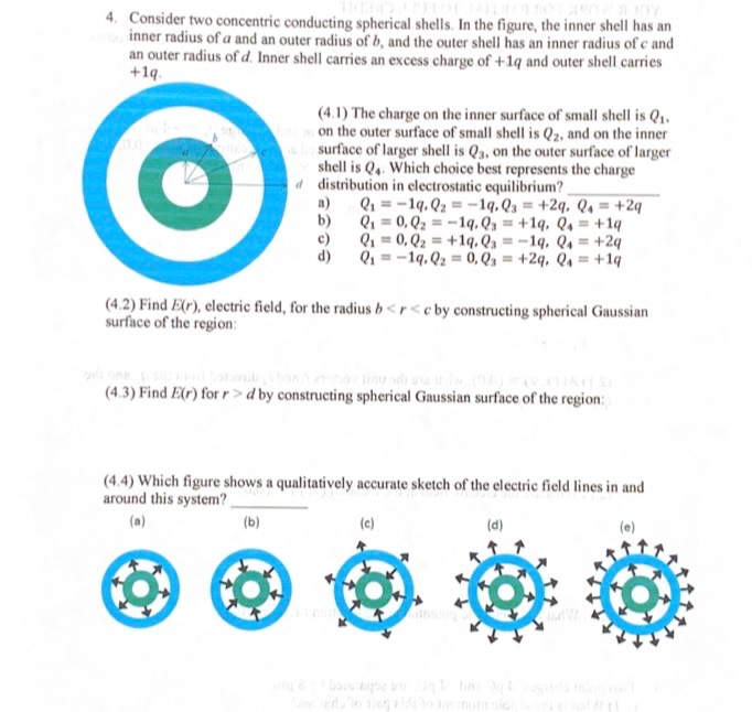 Solved 4. Consider two concentric conducting spherical | Chegg.com