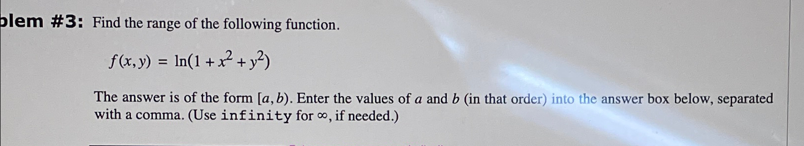 Solved blem #3: Find the range of the following | Chegg.com