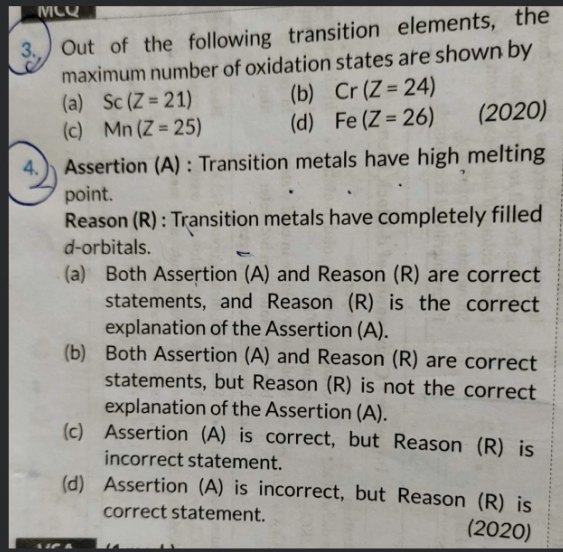 Out of the following transition elements, themaximum | Chegg.com