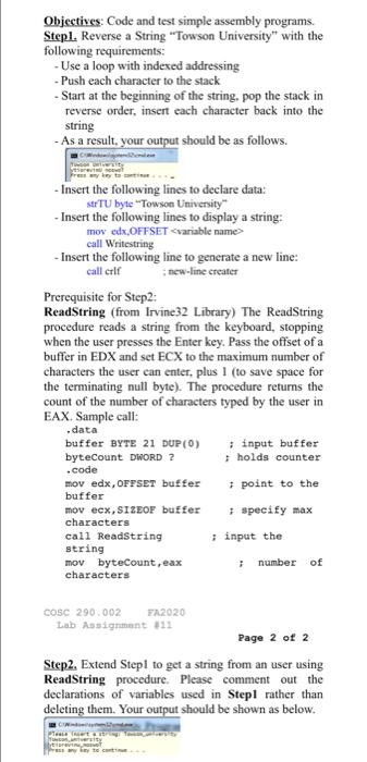 Solved Objectives: Code and test simple assembly programs. | Chegg.com