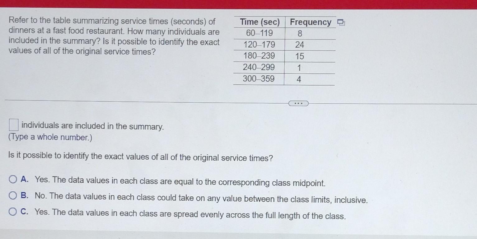 Solved Refer to the table summarizing service times | Chegg.com