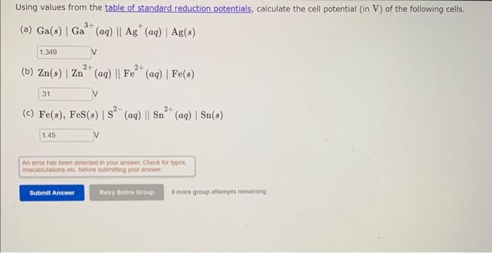 Solved Using values from the table of standard reduction | Chegg.com