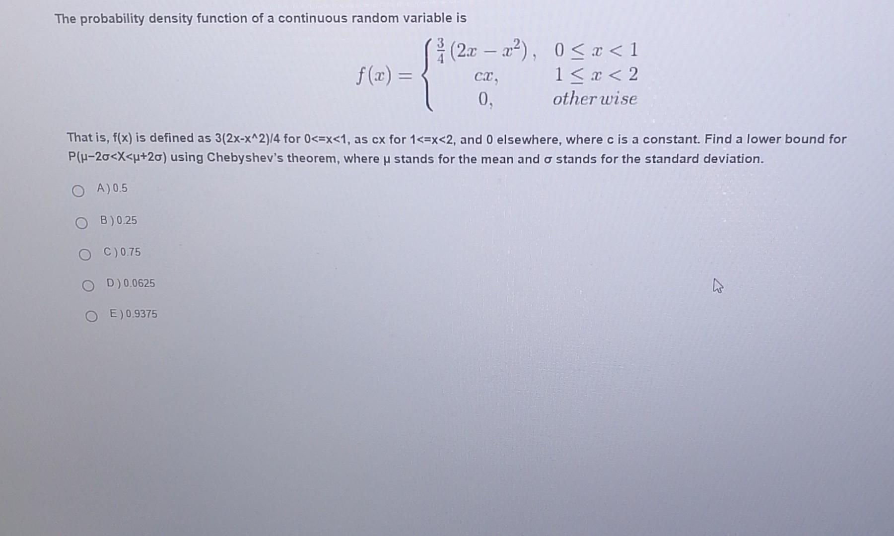 Solved The probability density function of a continuous | Chegg.com