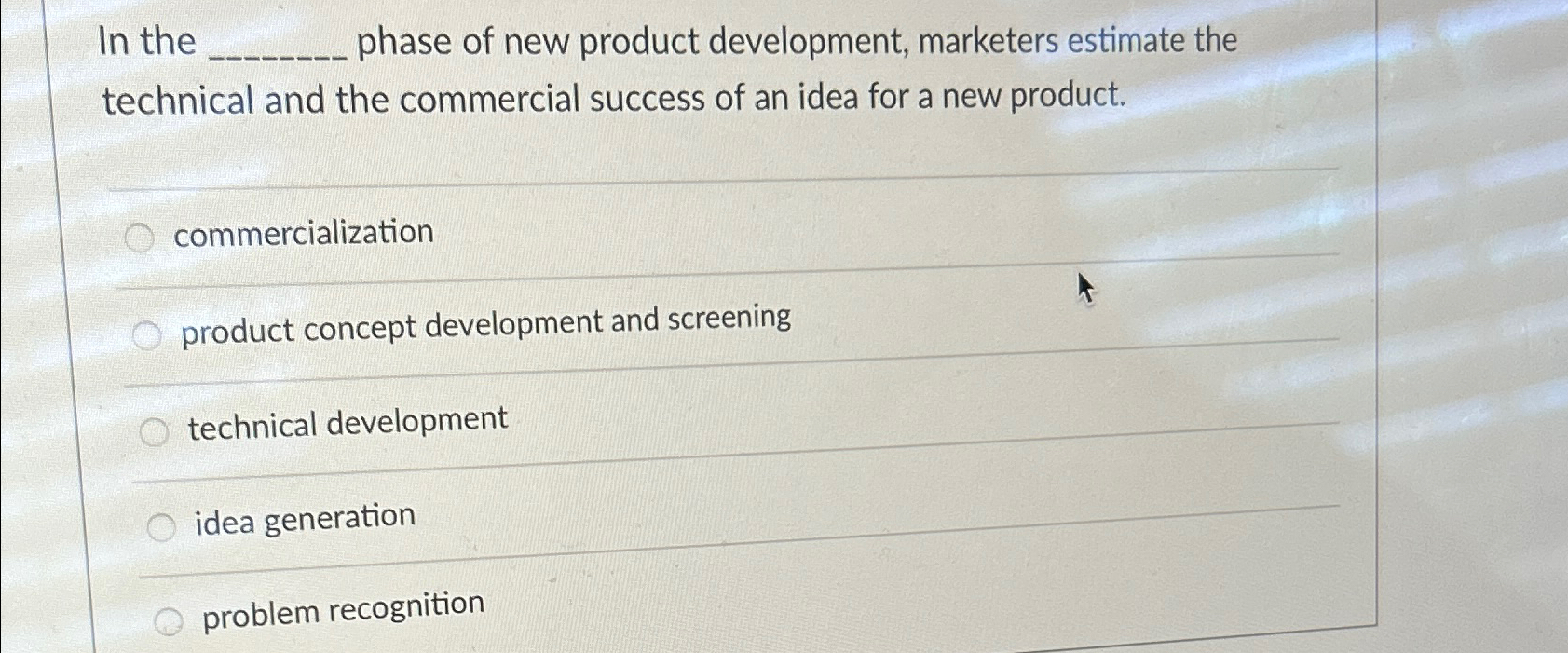 Solved In the q, ﻿phase of new product development, | Chegg.com