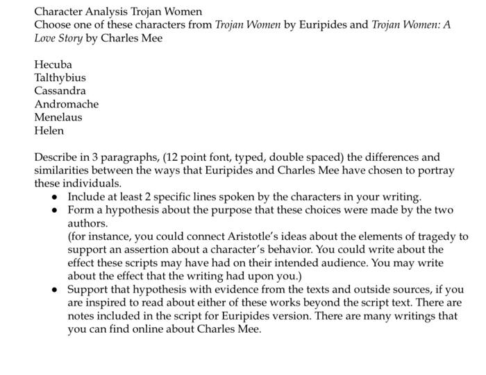 Character Analysis Trojan Women Choose one of these | Chegg.com
