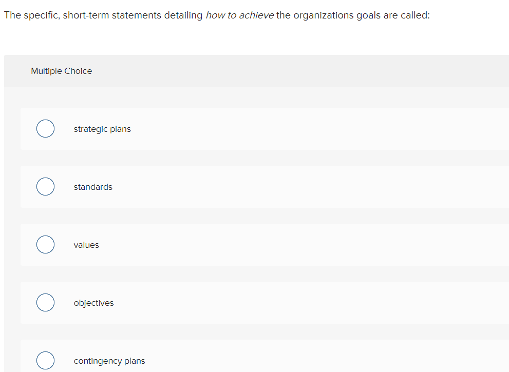 Solved The specific, short-term statements detailing how to | Chegg.com