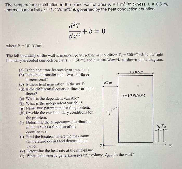 Solved The temperature distribution in the plane wall of | Chegg.com