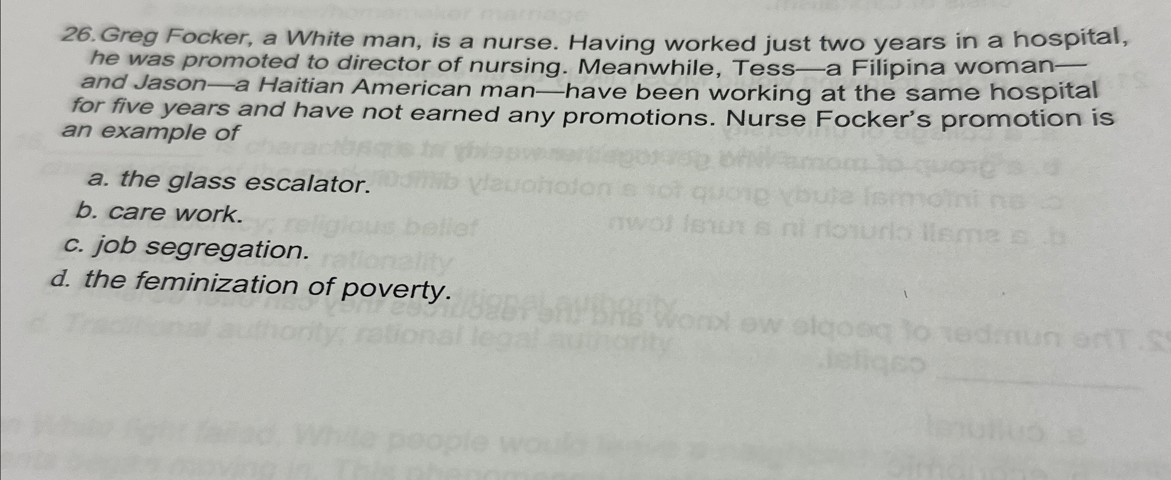 Solved Greg Focker, a White man, is a nurse. Having worked | Chegg.com