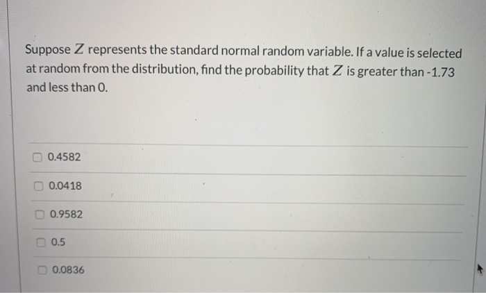 Solved Suppose Z Represents The Standard Normal Random