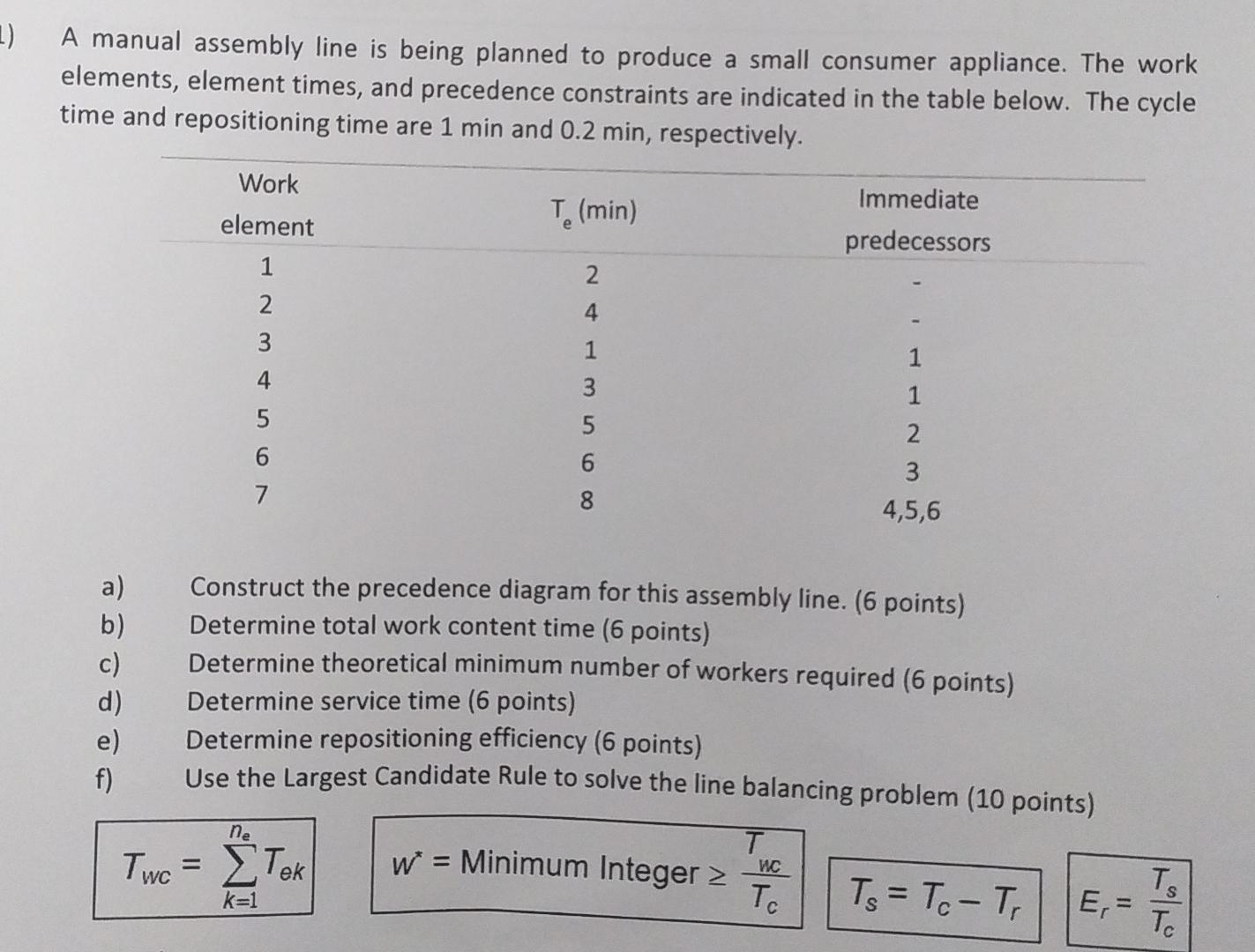 Solved A manual assembly line is being planned to produce a | Chegg.com