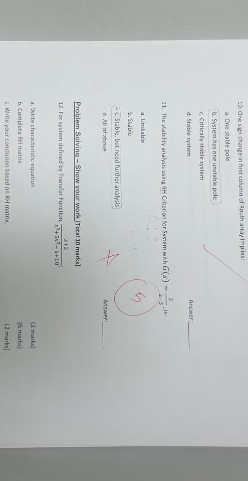 Solved The stability analysis using RH Criterion for System | Chegg.com