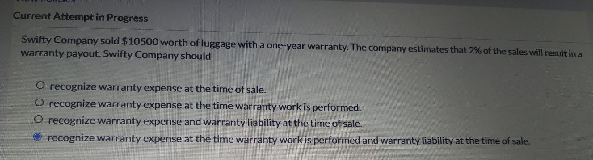 Solved Current Attempt in Progress Swifty Company sold | Chegg.com