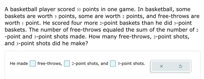 Solved how many free throws, 2 point shots, and 3 point | Chegg.com