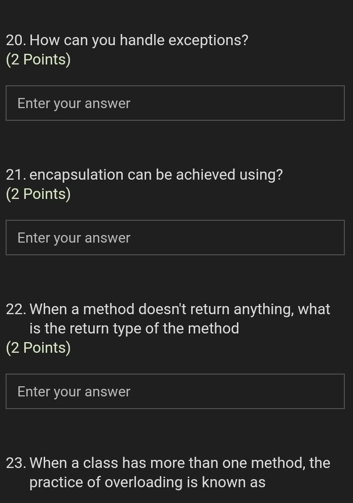 Solved 20. How can you handle exceptions? (2 Points) Enter | Chegg.com