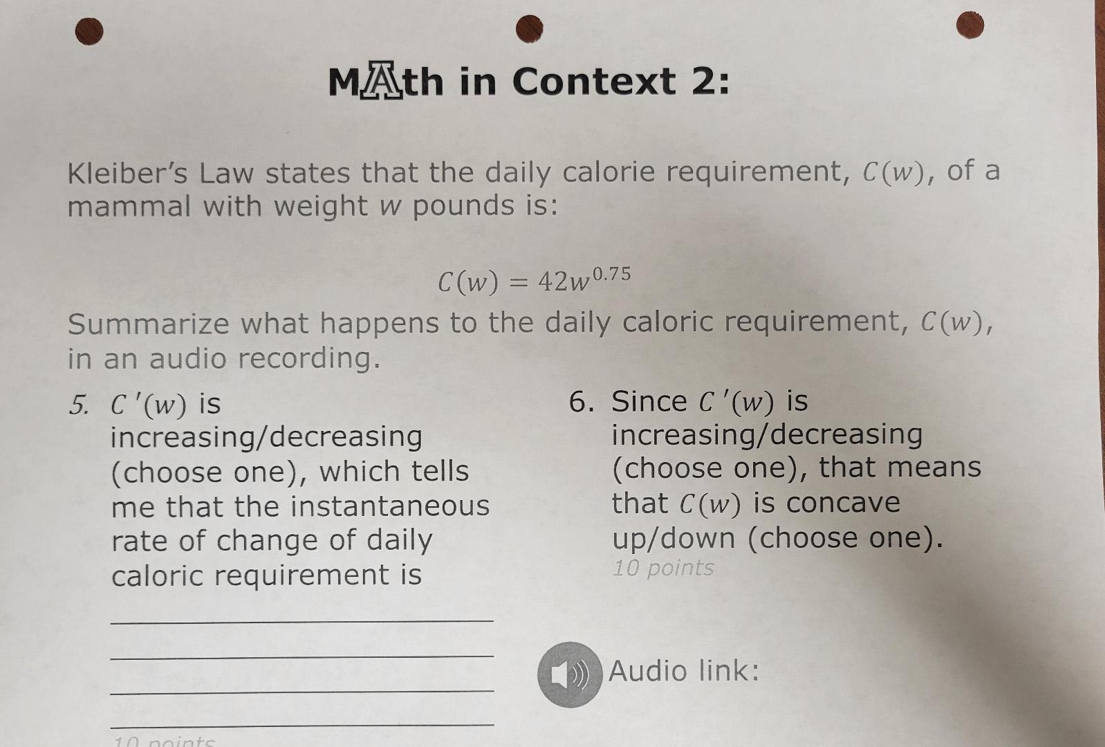 Solved MAth in Context 2: Kleiber's Law states that the | Chegg.com