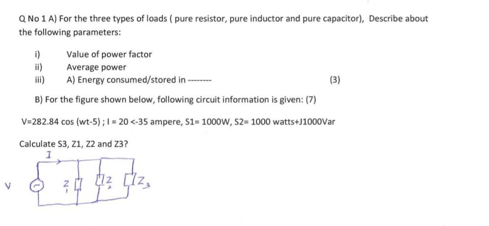 Solved Q No 1 A ) For the three types of loads ( pure | Chegg.com