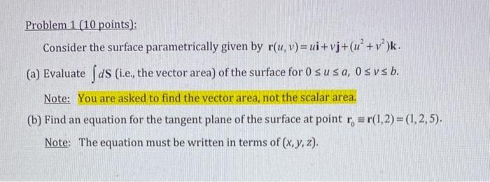 Solved Problem 1 ( 10 points): Consider the surface | Chegg.com