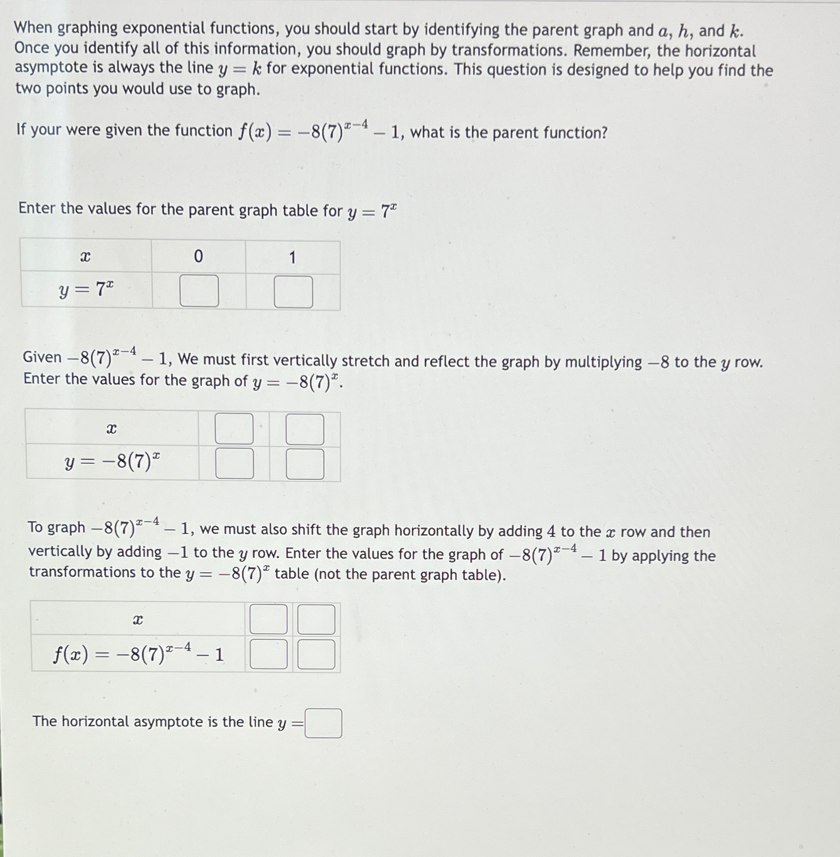 Solved When graphing exponential functions, you should start | Chegg.com